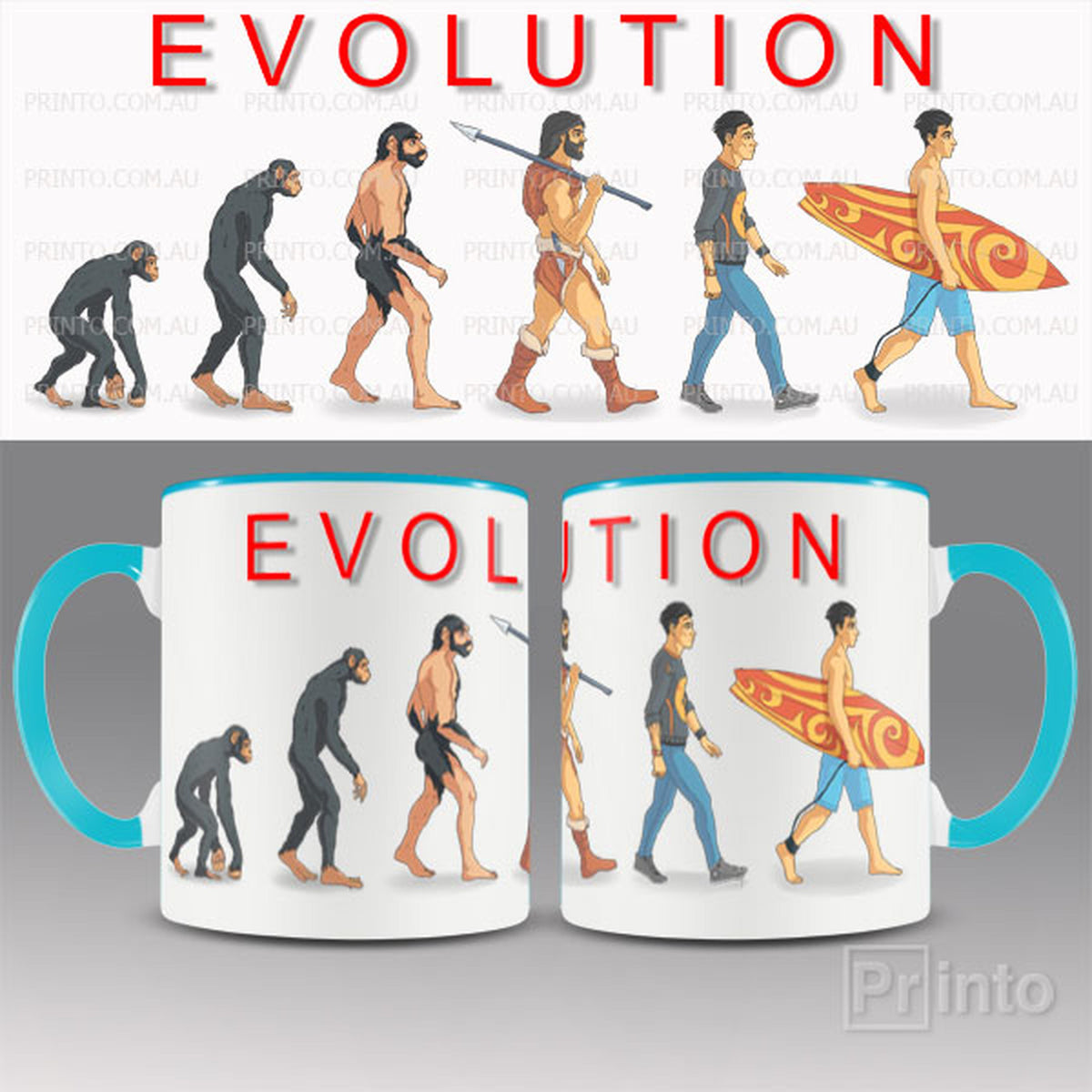 Funny novelty coffee mug - Evolution of Surfer – PRINTO